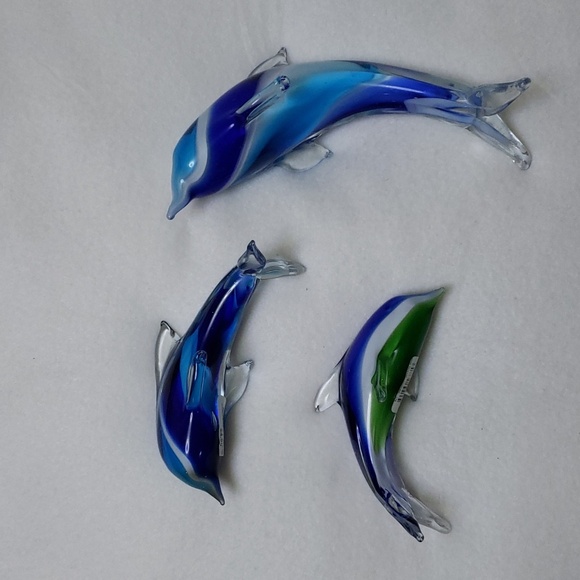 Art | 3 Crystal Blue Dolphins Art Glass | Poshmark